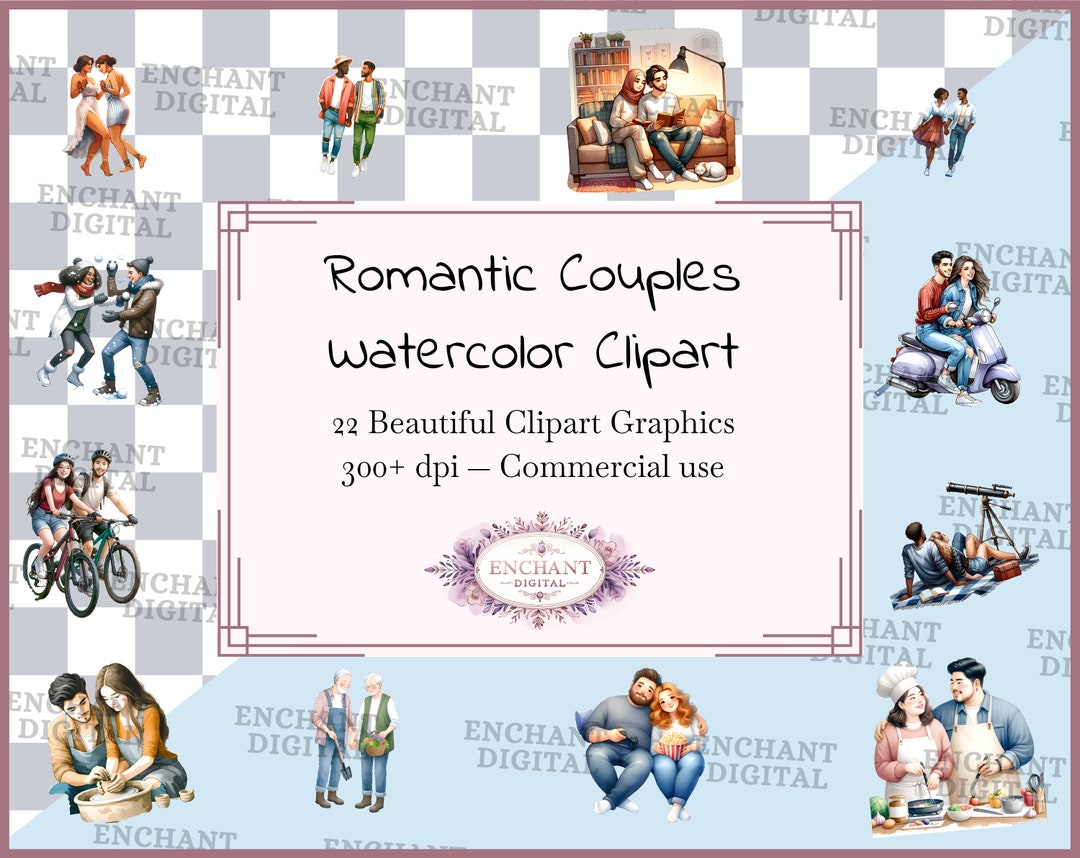 Romantic Couples Clipart - Watercolor Couples Clipart Instant Download ...