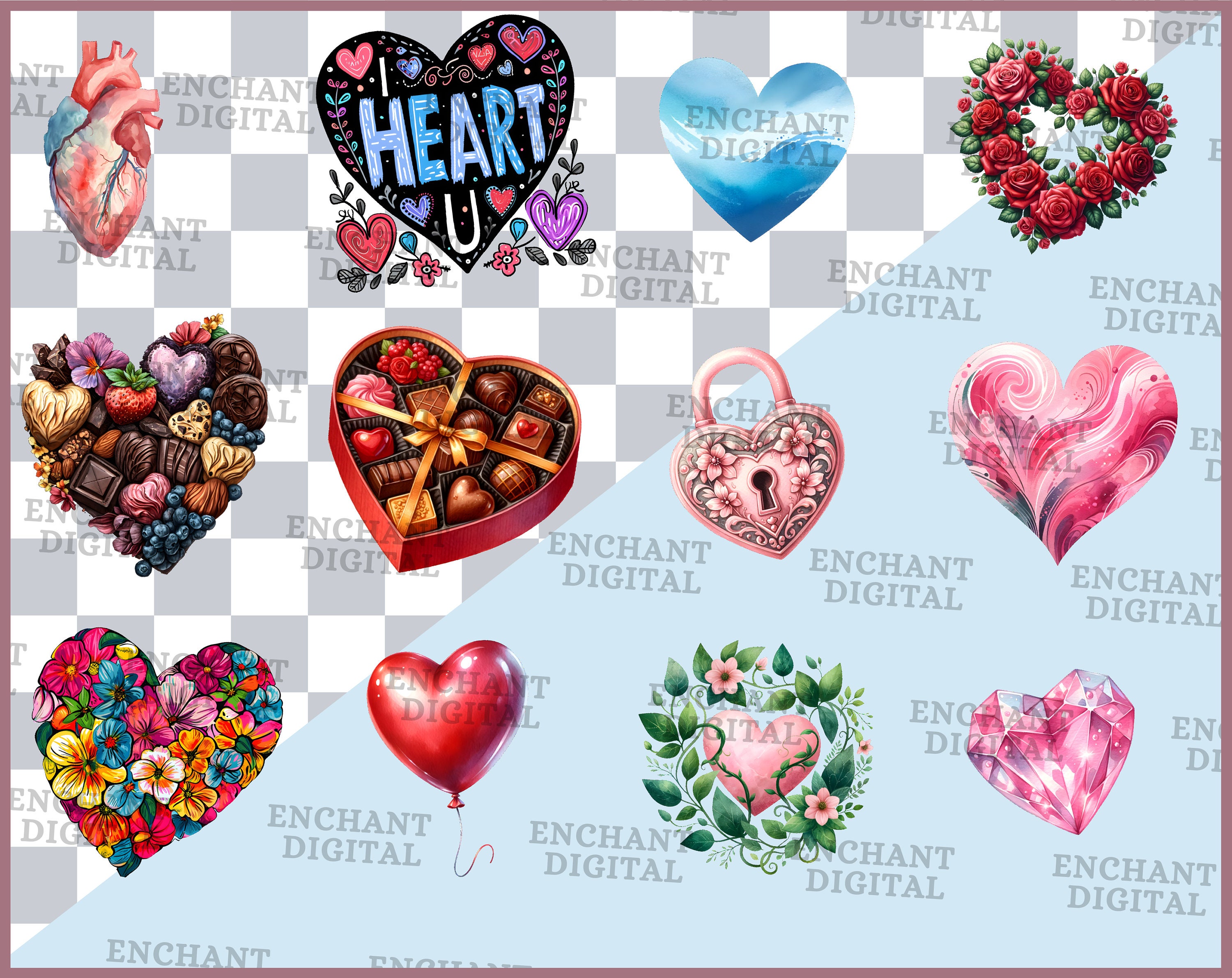 Fun Hearts Clipart Watercolor Hearts Clipart Instant Download PNG ...
