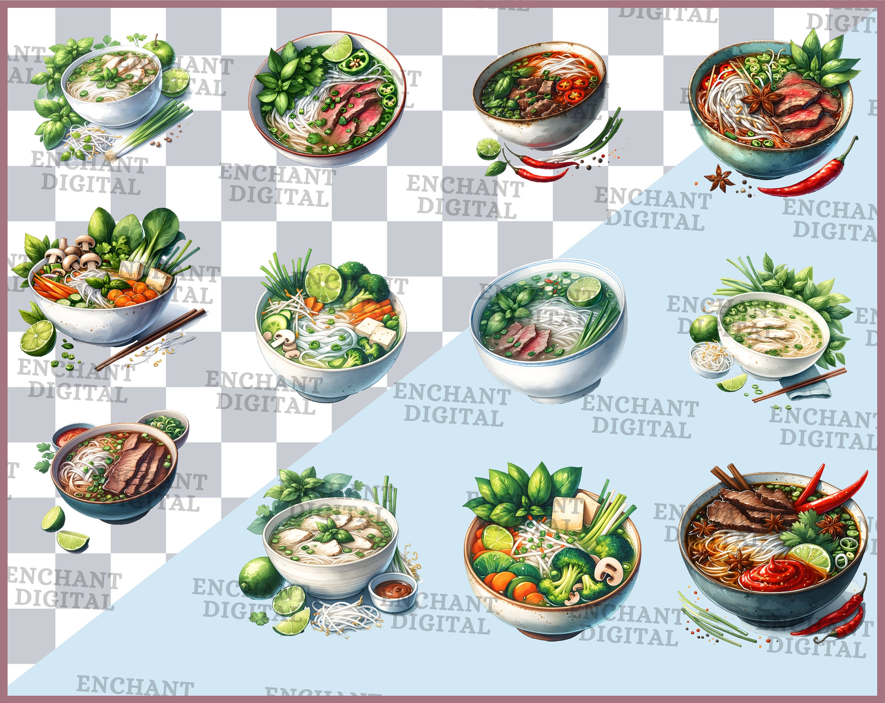 Pho Soup Clipart Watercolor Vietnamese Pho Soup Clipart Instant ...