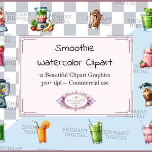 Smoothie Clipart - Watercolor Strawberry Orange Healthy Green Juice ...