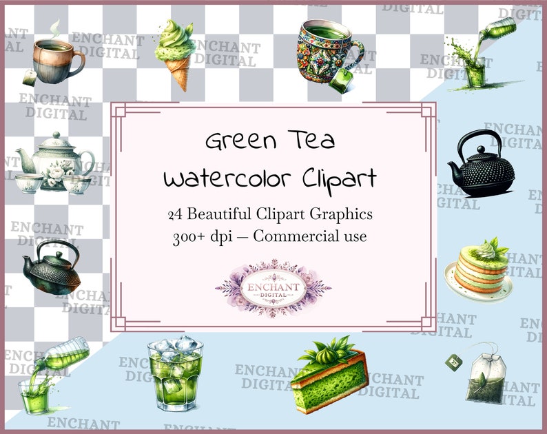 Green Tea Clipart - Watercolor Green Tea Beverage Ice Cream Japanese ...