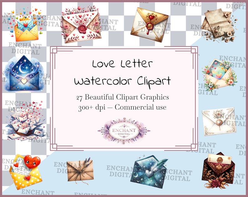 Love Letters Clipart - Watercolor Love Envelopes Clipart Instant ...