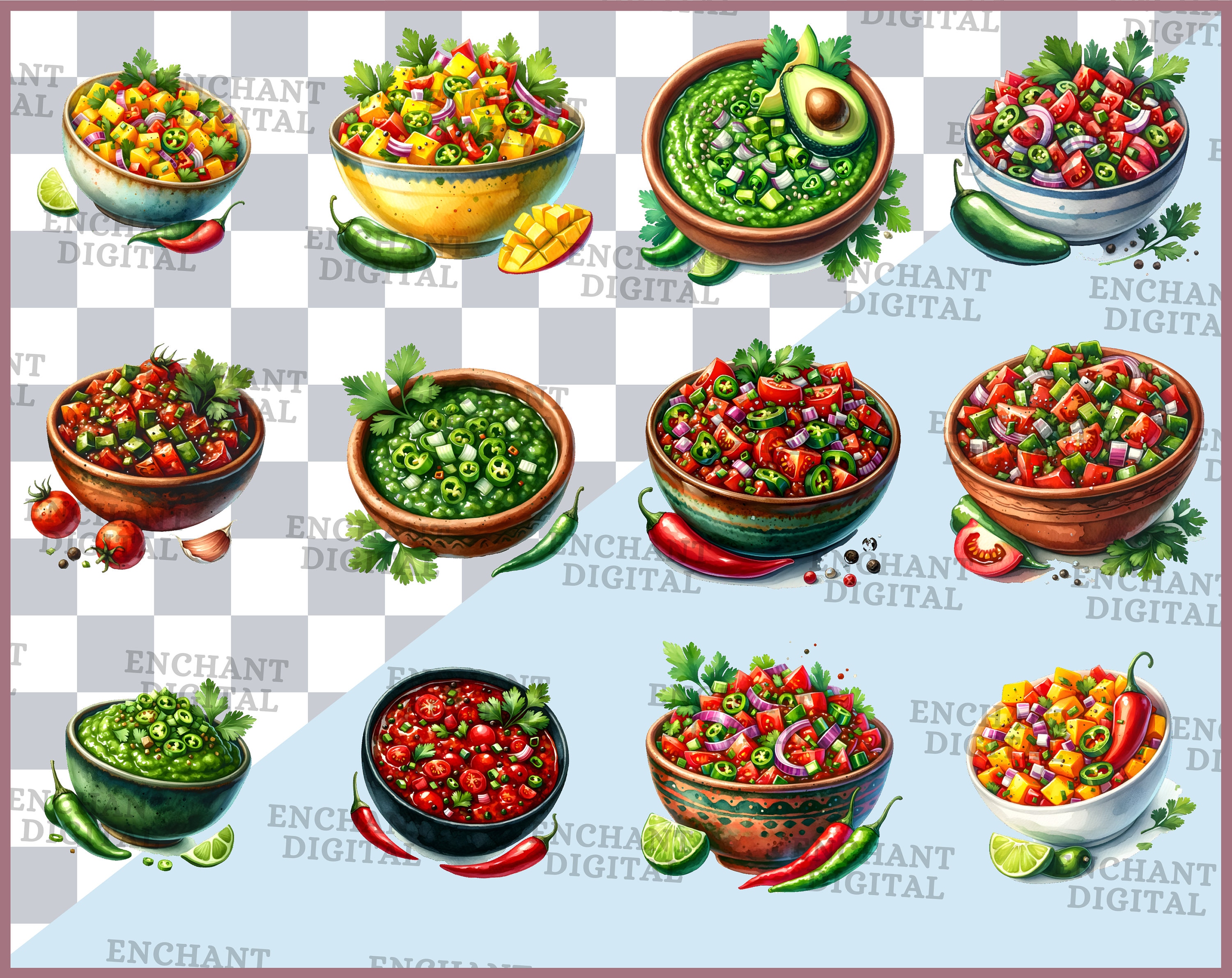 Salsa Clipart - Watercolor Salsa Mexican Food Clipart Instant Download ...