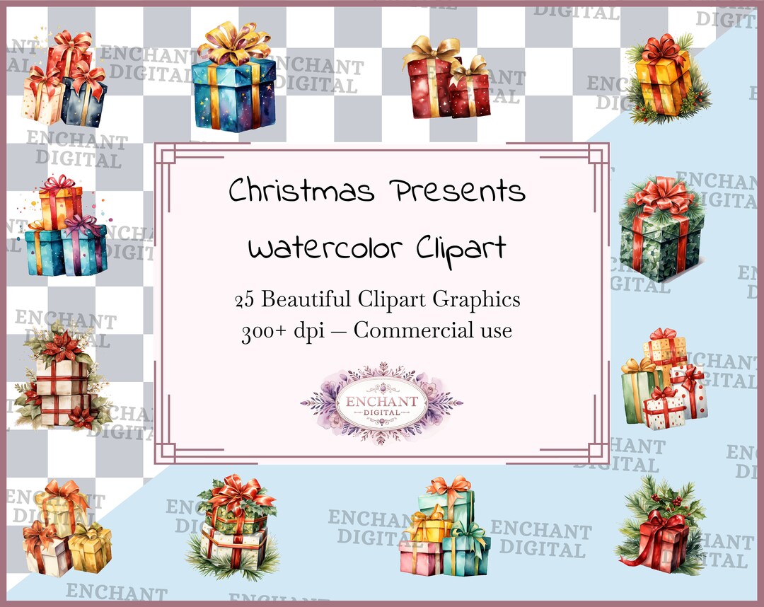 Christmas Presents Clipart - Watercolor Gift Clipart Instant Download ...