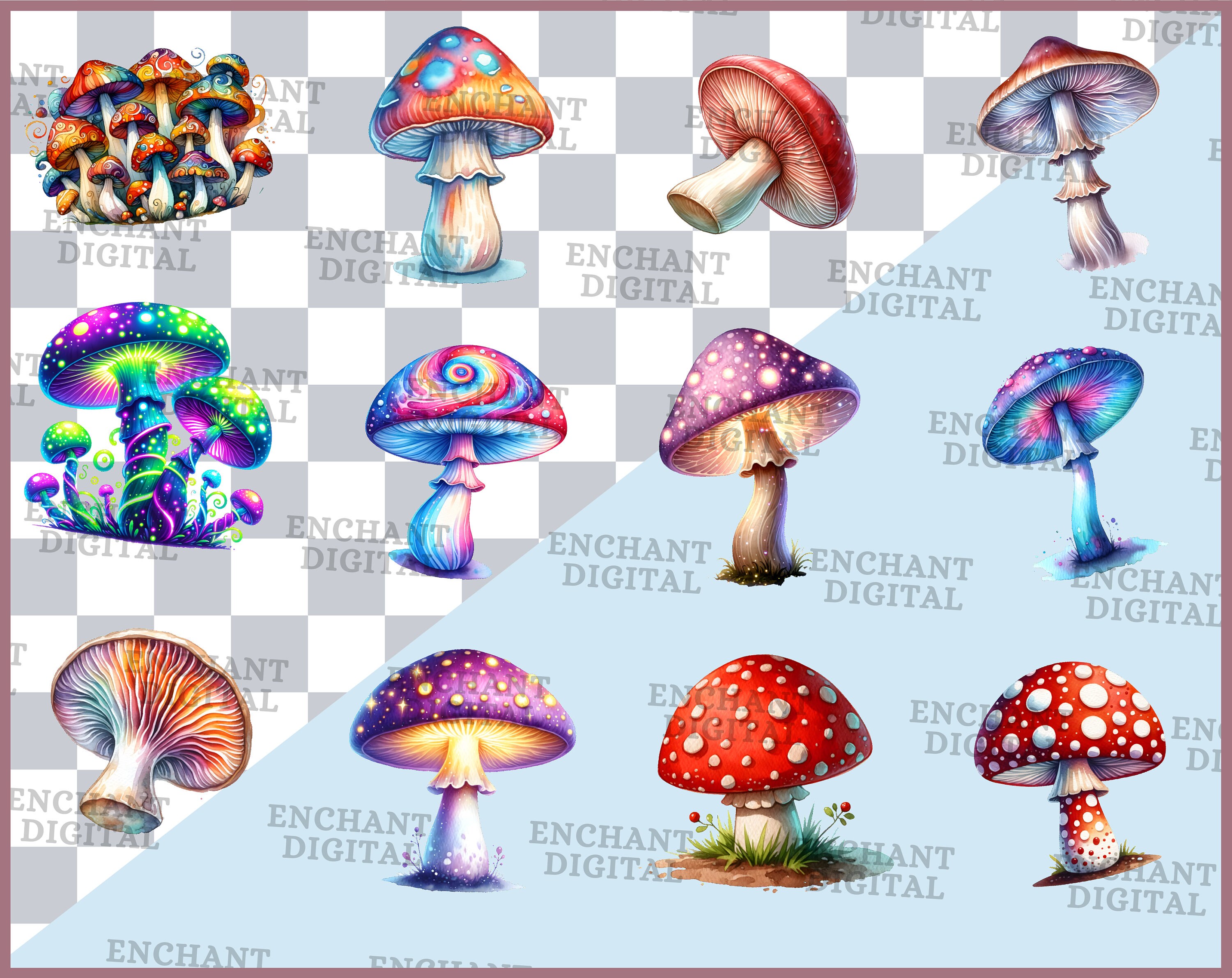 Trippy Shrooms Clipart Watercolor Psychedelic Mushroom Clipart Instant ...