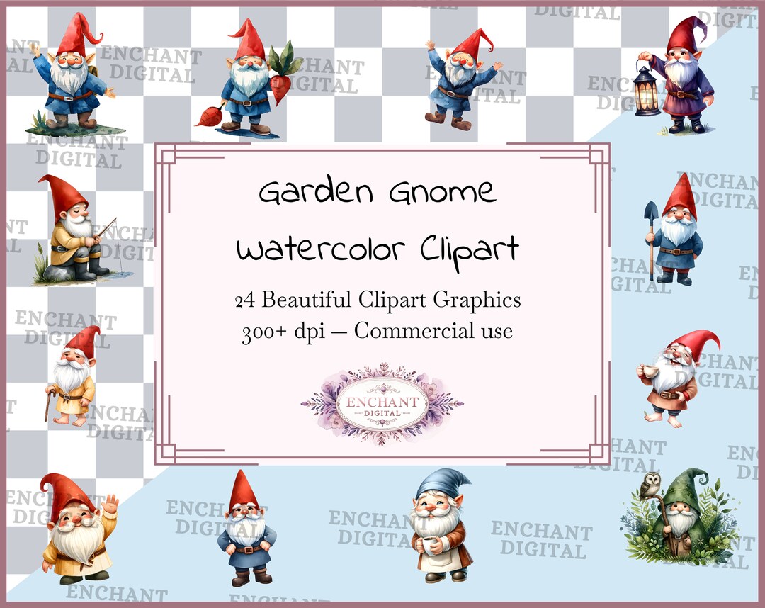 Garden Gnome Clipart - Watercolor Garden Gnome With Gnome Hat and House ...
