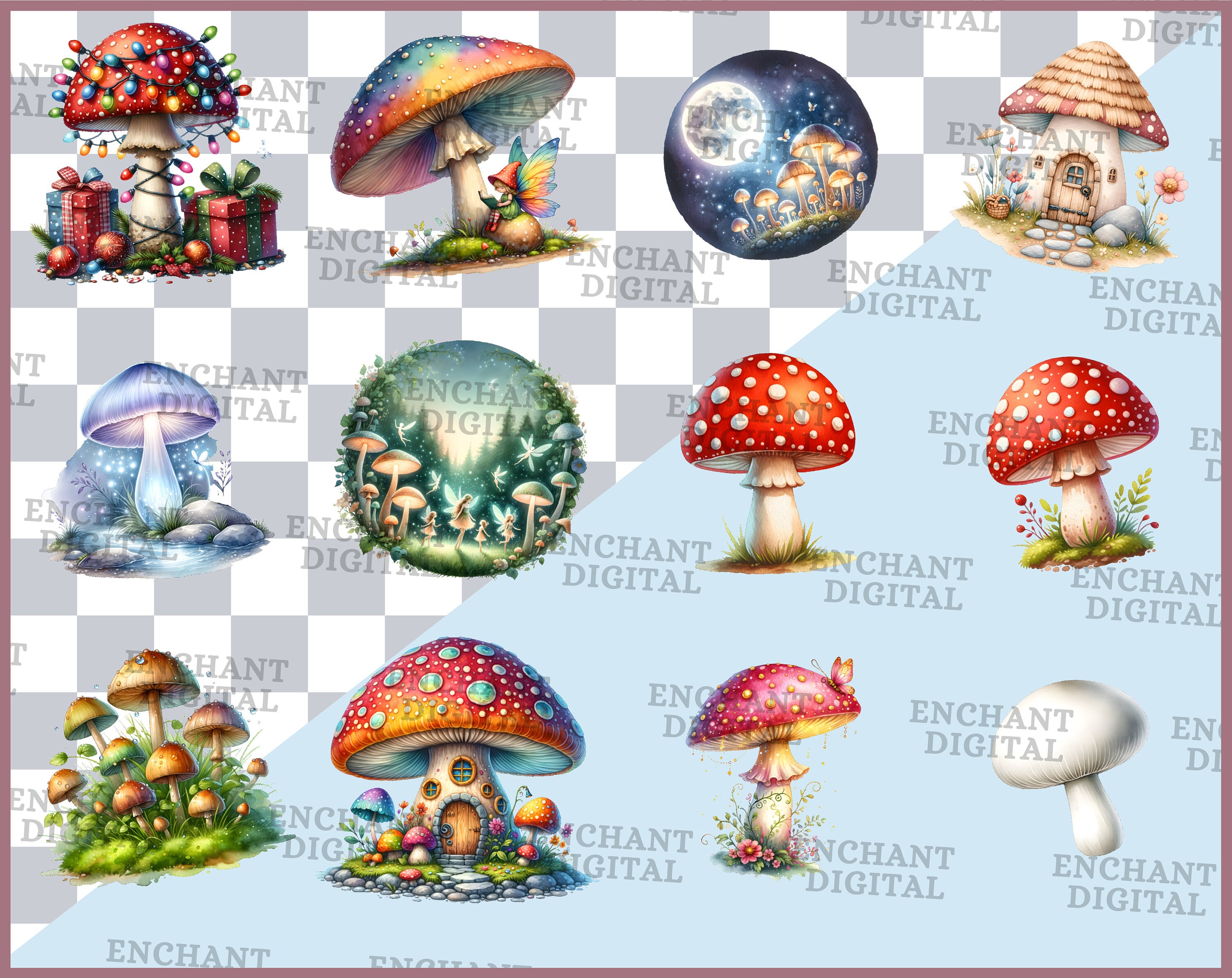 Fantasy Mushrooms Clipart Watercolor Cottagecore Mushroom Cozy Magic ...
