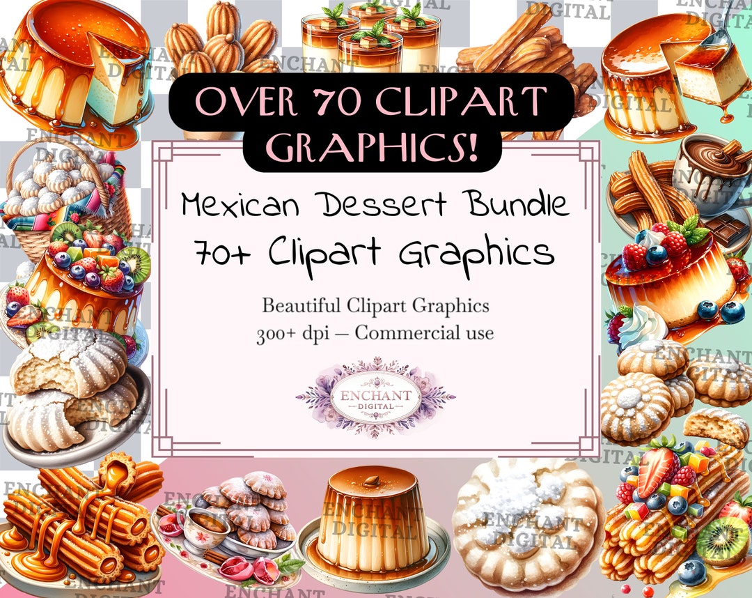 Mexican Dessert Clipart Bundle - 70+ Watercolor Churros Flan Wedding ...