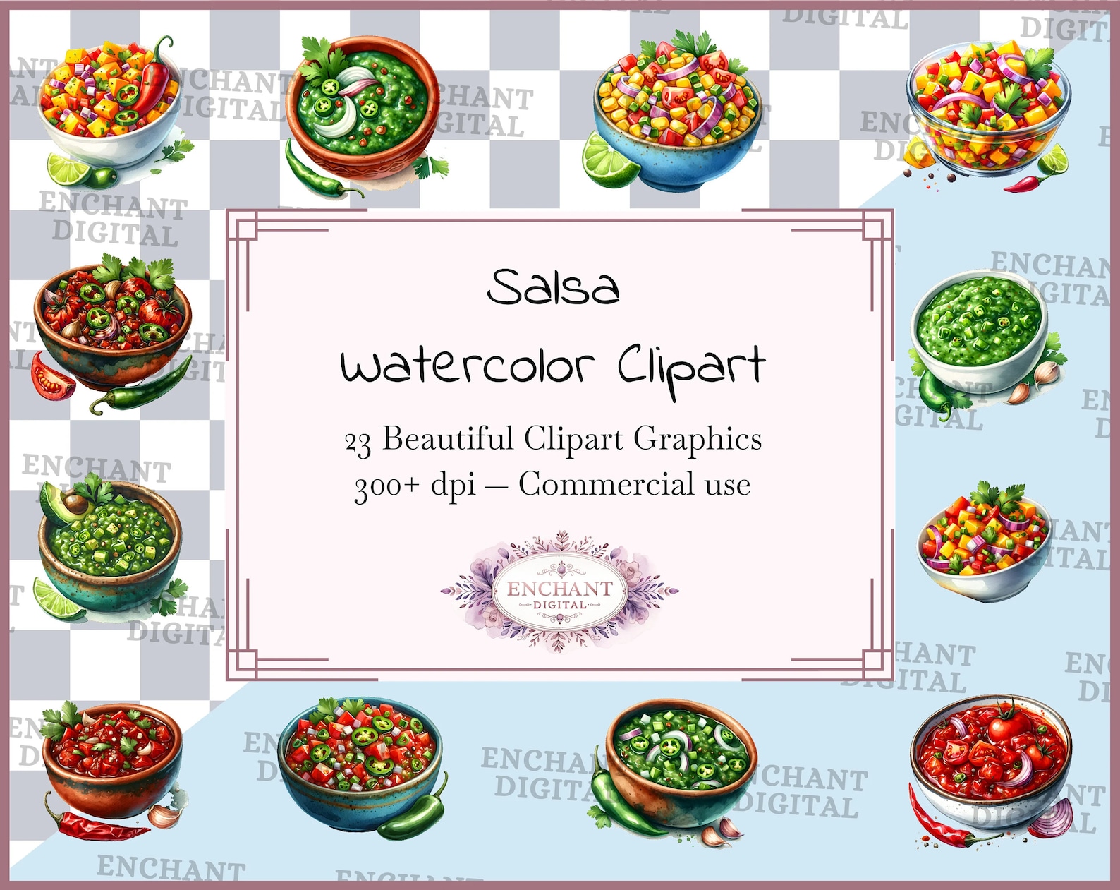 Chips and Dip Clipart Bundle - 80+ Watercolor Guacamole Salsa Nacho ...