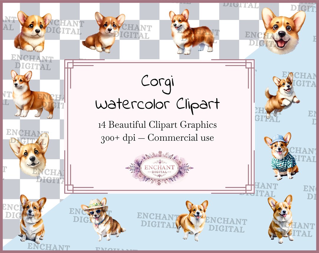 Corgi Clipart - Watercolor Welsh Corgi Cute Funny Doggo Clipart Instant ...