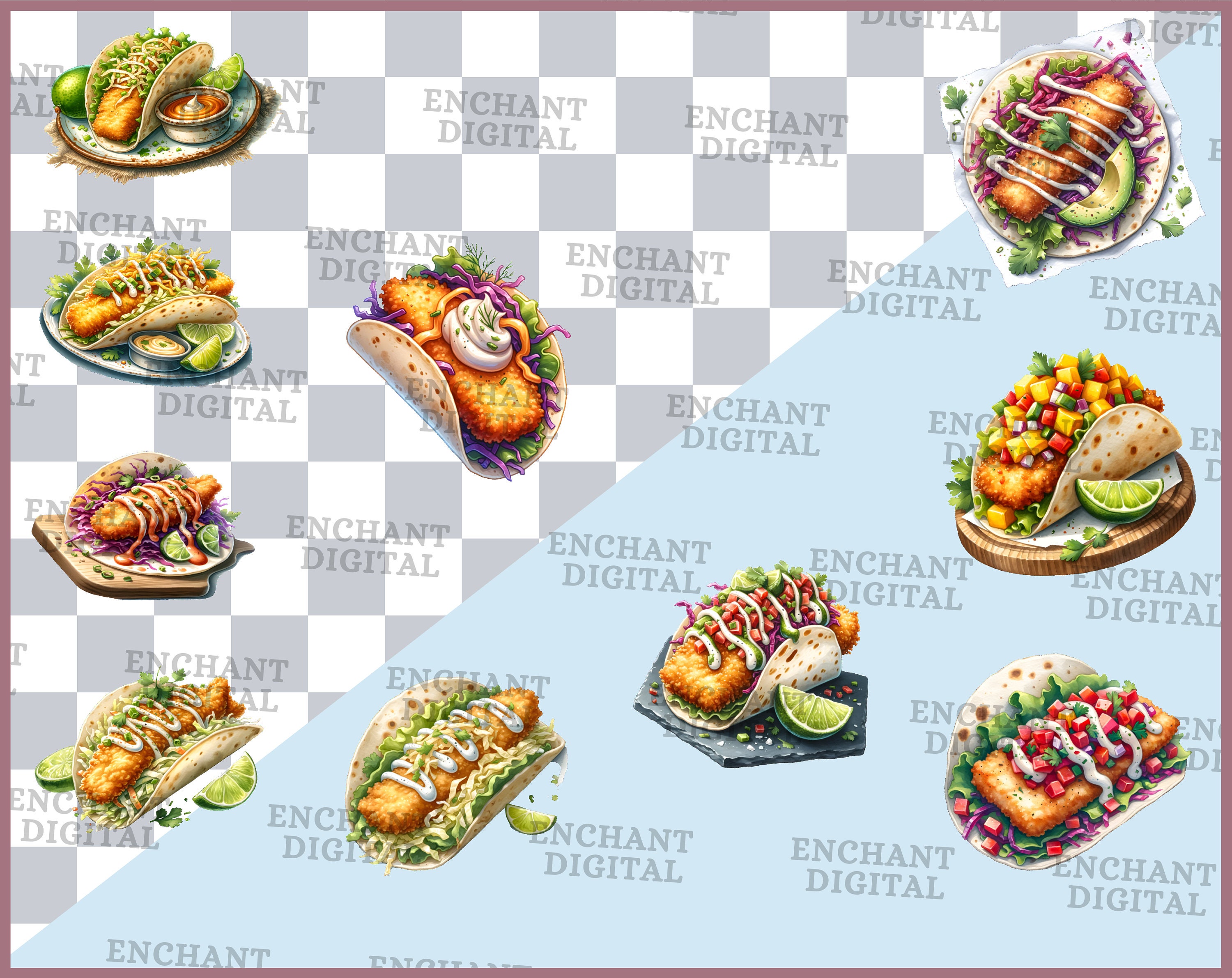 Fish Taco Clipart - Watercolor Fish Tacos Clipart Instant Download ...