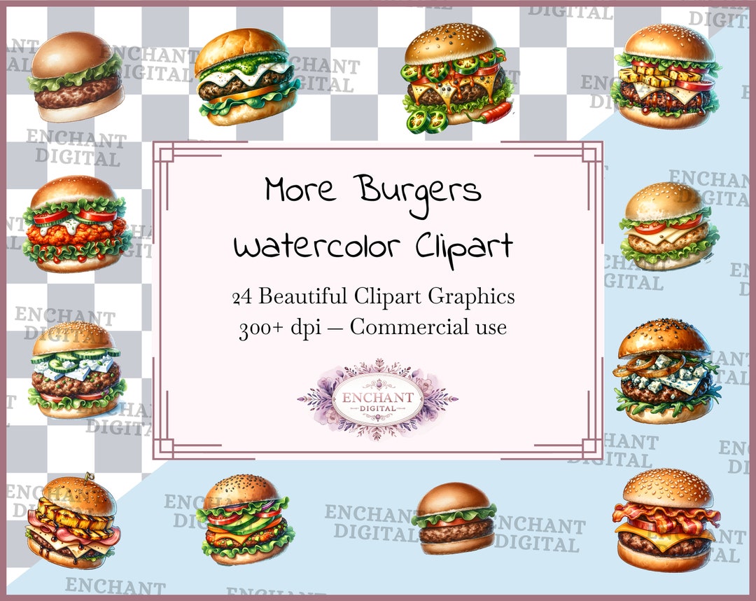 Burger Clipart Vol 2 - Watercolor Burgers Clipart Instant Download ...