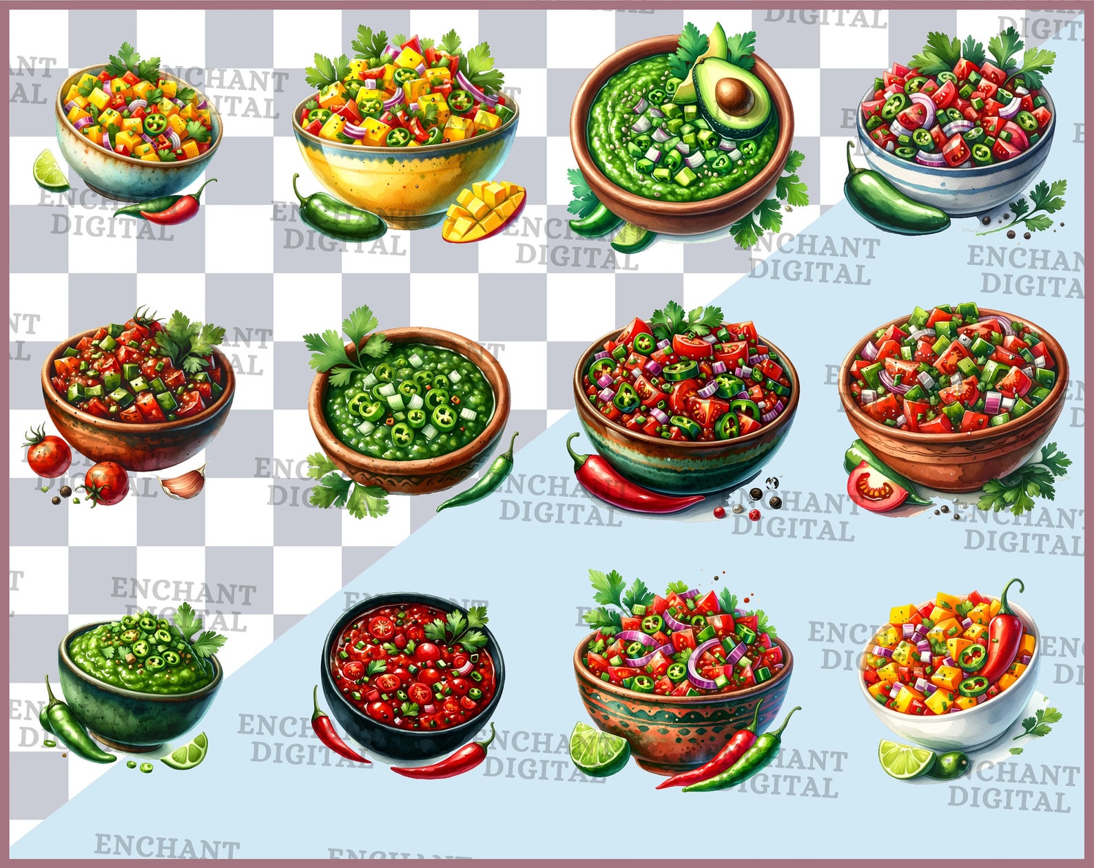 Chips and Dip Clipart Bundle - 80+ Watercolor Guacamole Salsa Nacho ...
