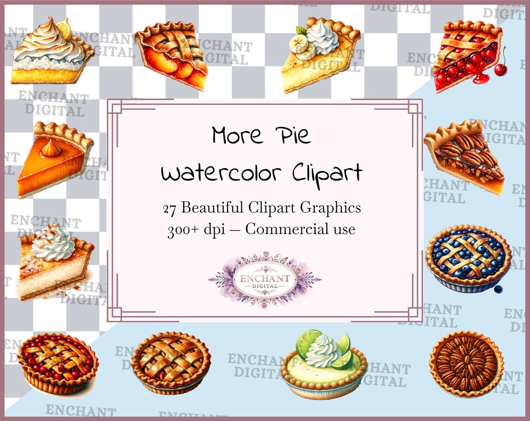 Pie Clipart Vol 2 - Watercolor Clipart Pies and Pie Slices Clipart ...