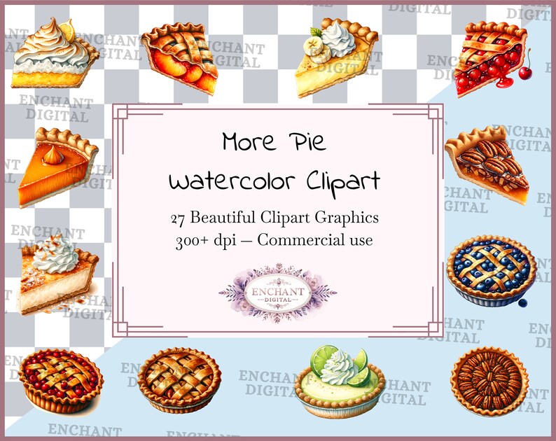 Pie Clipart Vol 2 - Watercolor Clipart Pies and Pie Slices Clipart ...