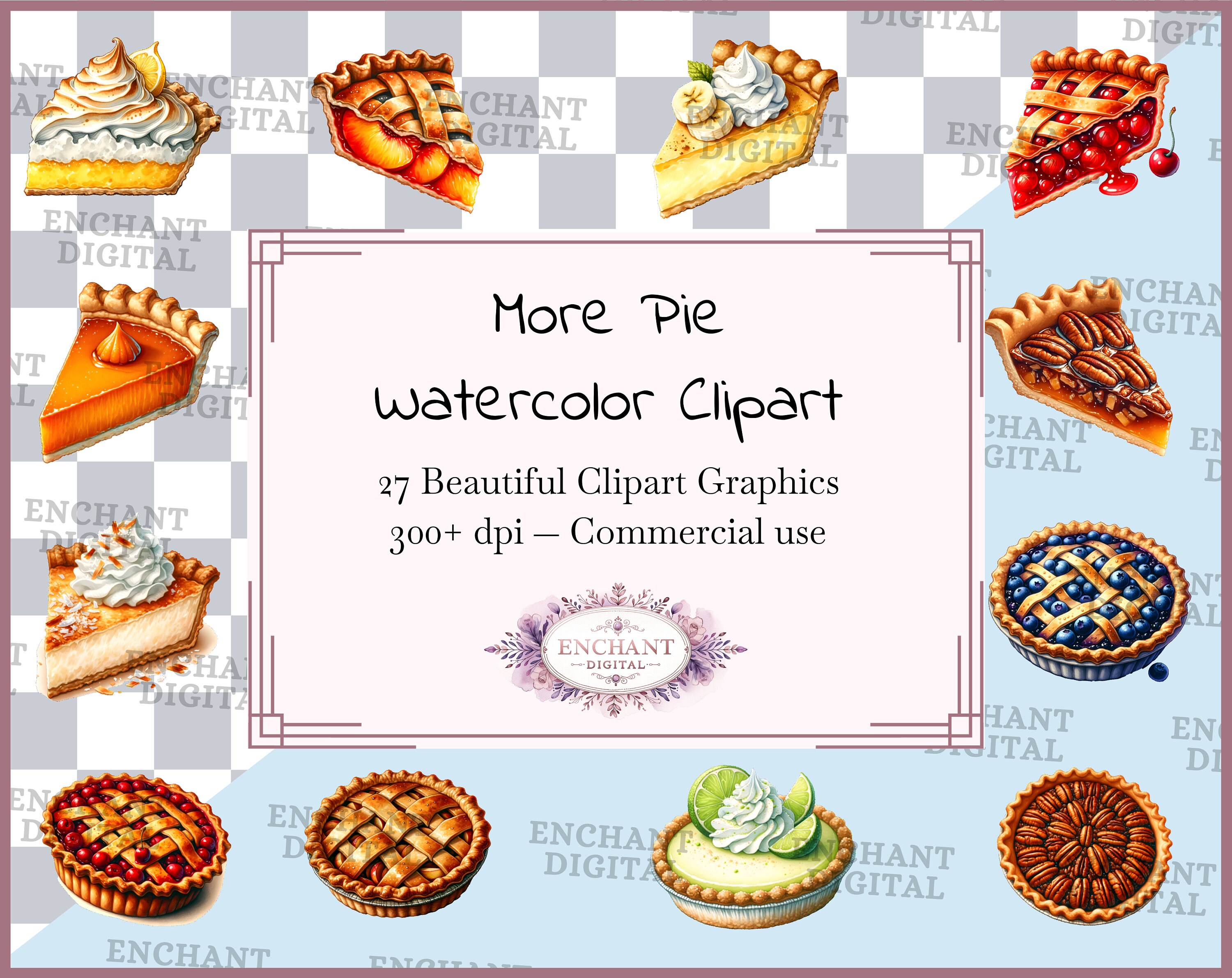 Pie Clipart Vol 2 - Watercolor Clipart Pies and Pie Slices Clipart ...