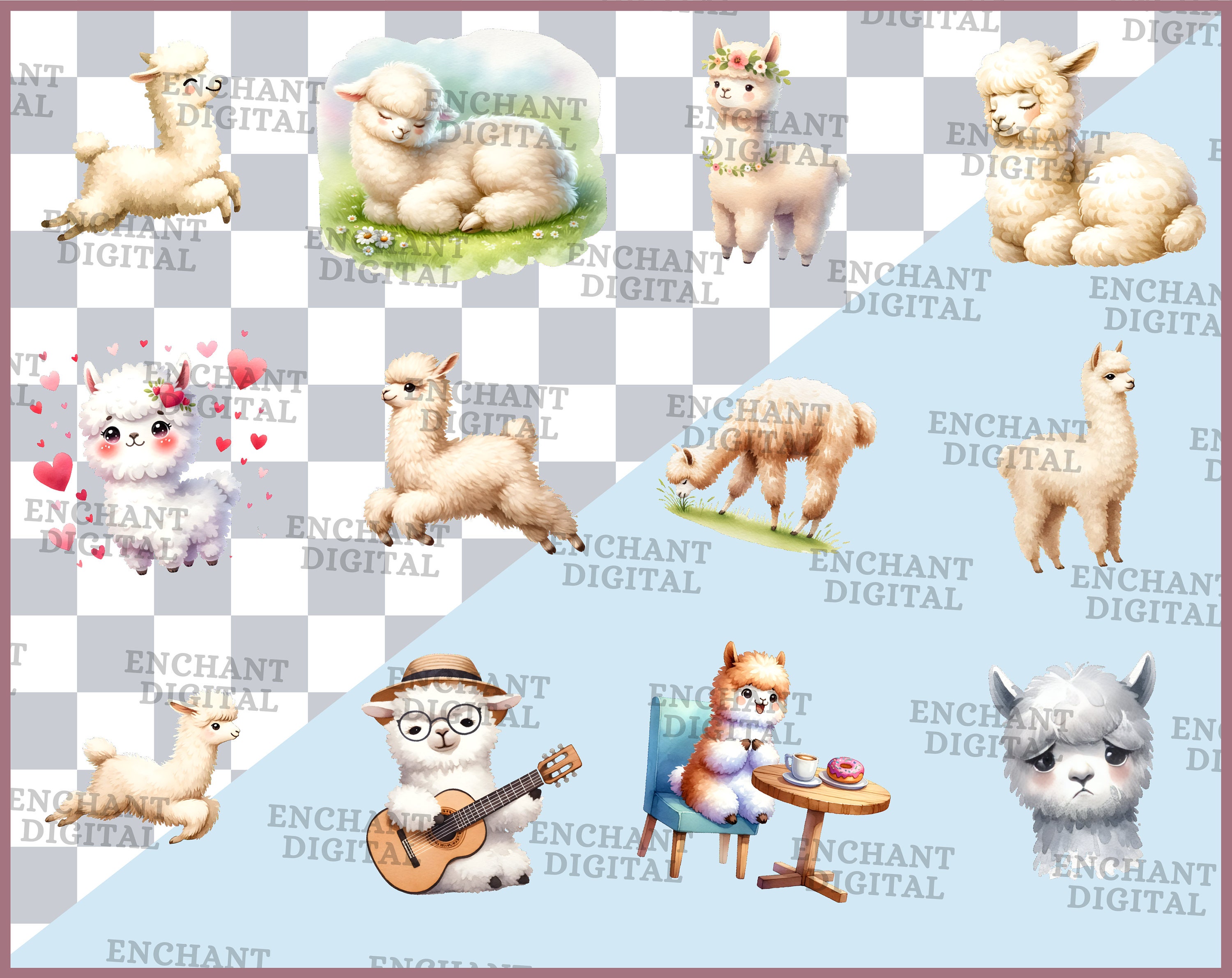 Alpaca Clipart - Watercolor Fuzzy Cute Funny Alpaca Clipart Instant ...