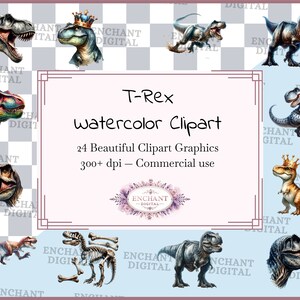 T-rex Clipart Watercolor Tyrannosaurus Rex Dinosaur Clipart Instant ...