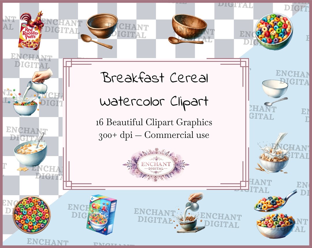 Breakfast Cereal Clipart - Watercolor Bowl of Cereal Corn Flakes Brunch ...