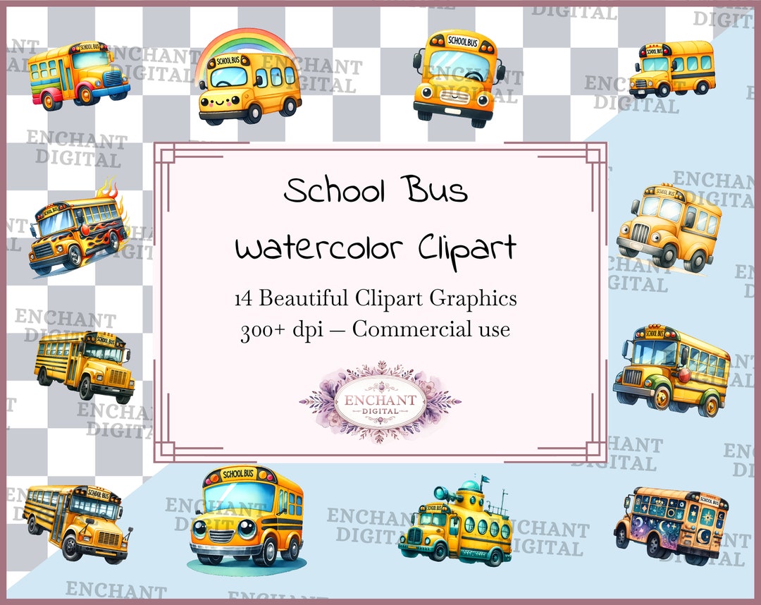 School Bus Clipart - Watercolor Yellow Magic Cute School Bus Clipart ...