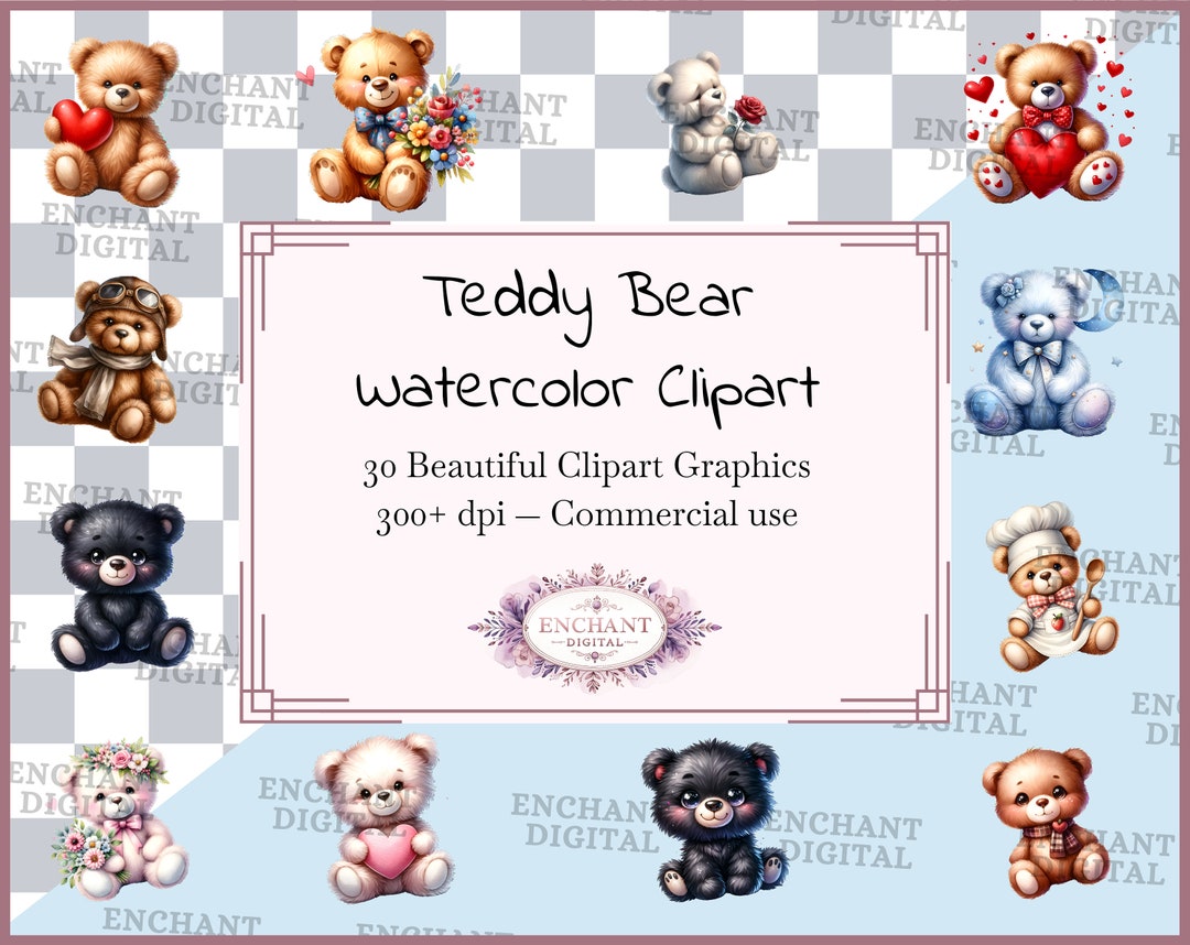 Teddy Bear Clipart - Watercolor Teddy Bears Clipart Instant Download ...