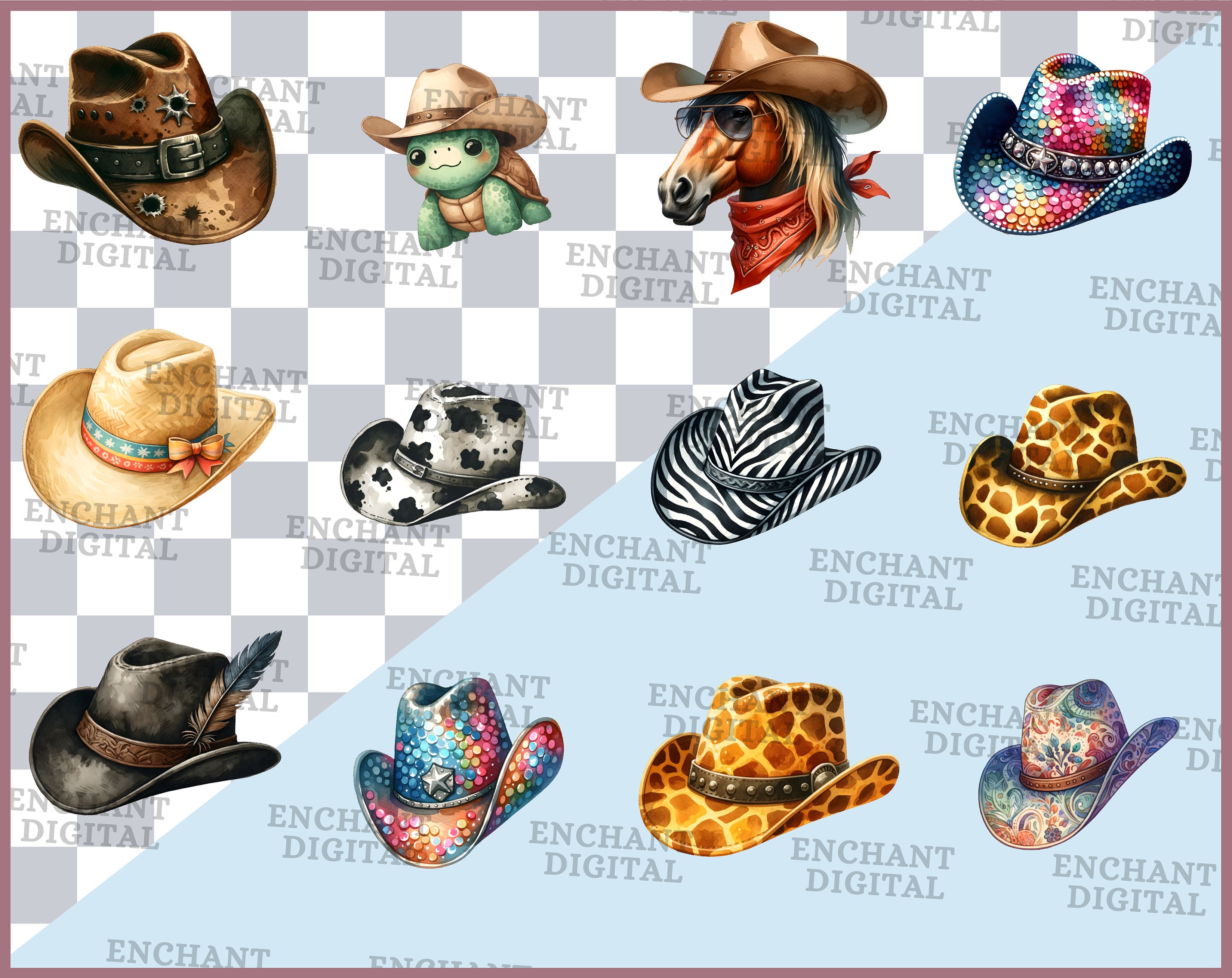 Fun Cowboy Hats Clipart Watercolor Festive Colorful Party Hat Clipart ...