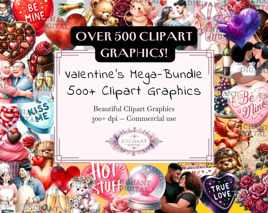 Valentine’s Clipart Mega Bundle - Watercolor Clipart Valentine’s Day ...