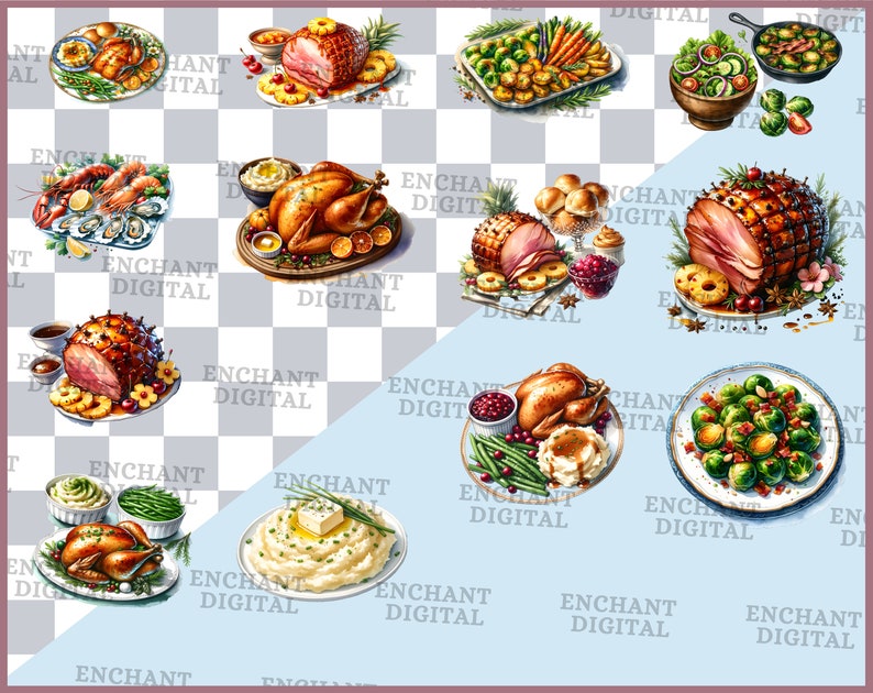 Christmas Dinner Clipart - Watercolor Festive Dinner Clipart Instant ...
