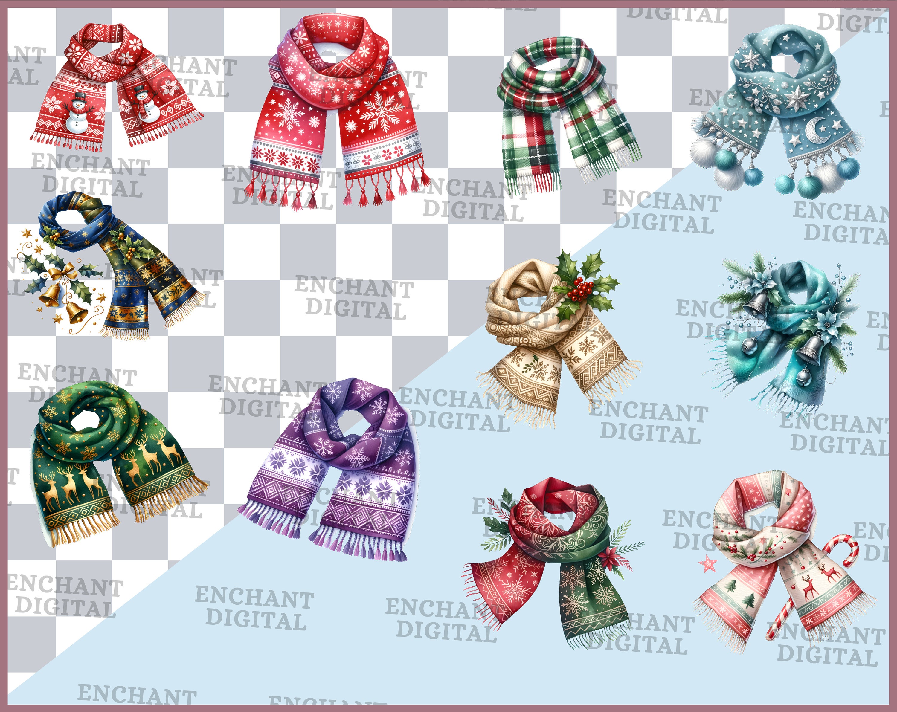 Christmas Scarf Clipart - Watercolor Winter Scarf Clipart Instant ...