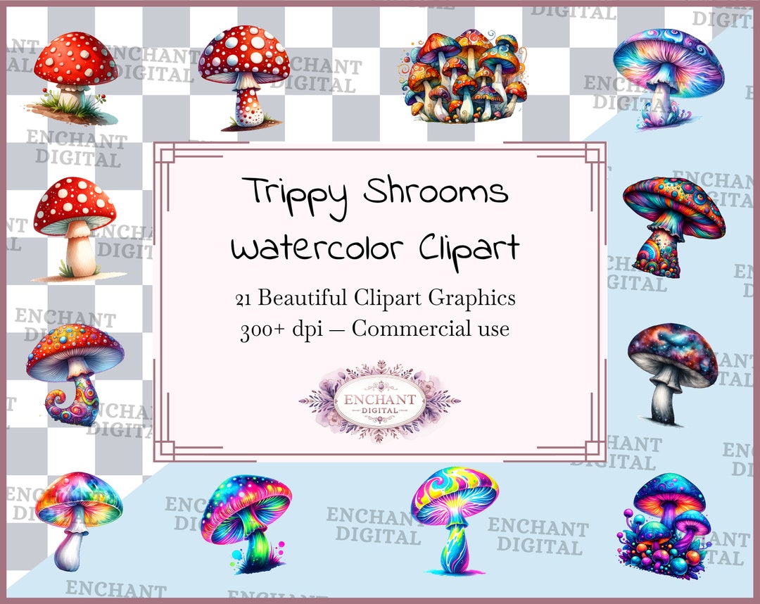 Trippy Shrooms Clipart Watercolor Psychedelic Mushroom Clipart Instant ...