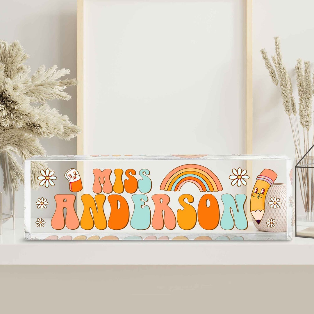 Personalized Cute Alphabet Teacher Block, Teacher Desk Sign, Teacher ...