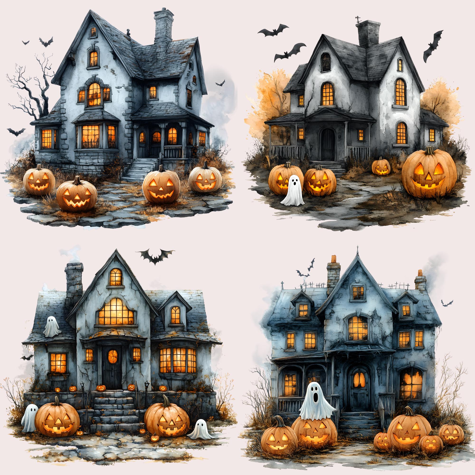Haunted House Clipart Bundle TWELVE IMAGES Commercial Use Transparent ...