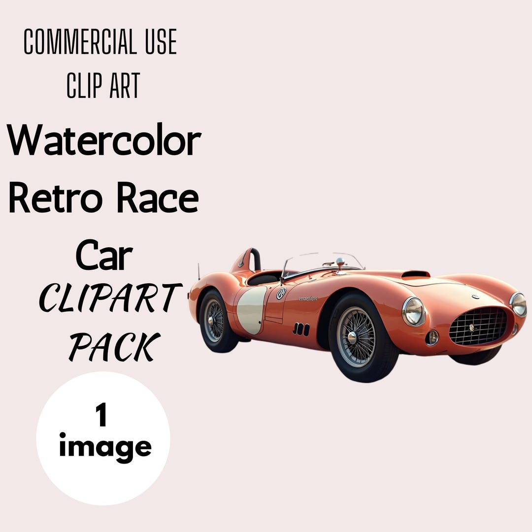 Retro Race Car Clipart, Vintage Car Art, Watercolor Race Car, Digital ...