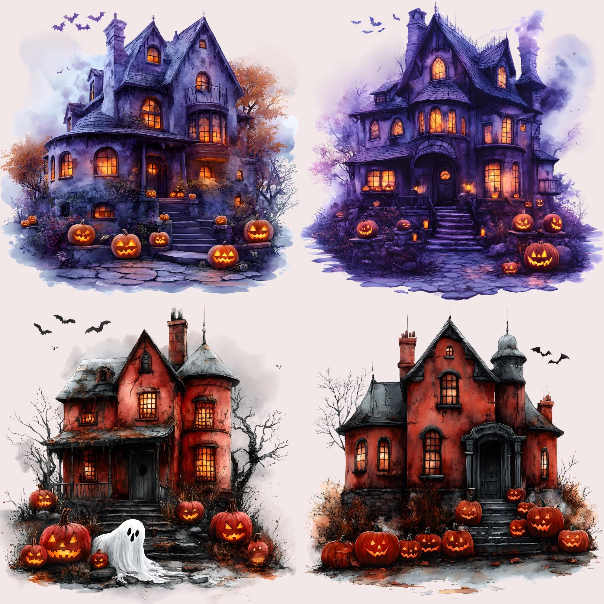 Haunted House Clipart Bundle TWELVE IMAGES Commercial Use Transparent ...