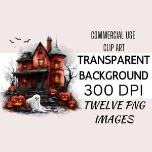 Haunted House Clipart Bundle TWELVE IMAGES Commercial Use Transparent ...