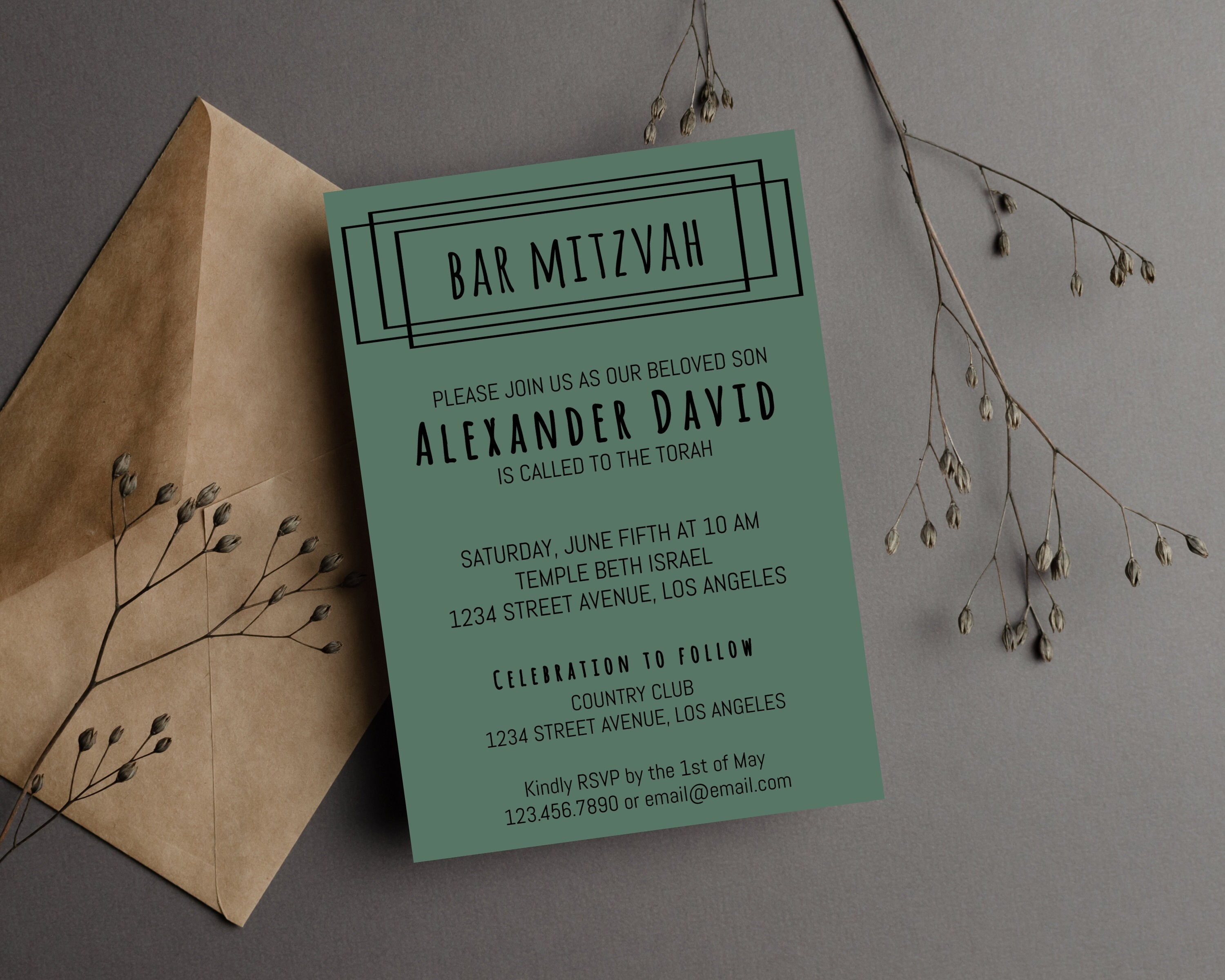 Bar Mitzvah Invitation, Editable Template, Digital Bar Mitzvah Invite ...