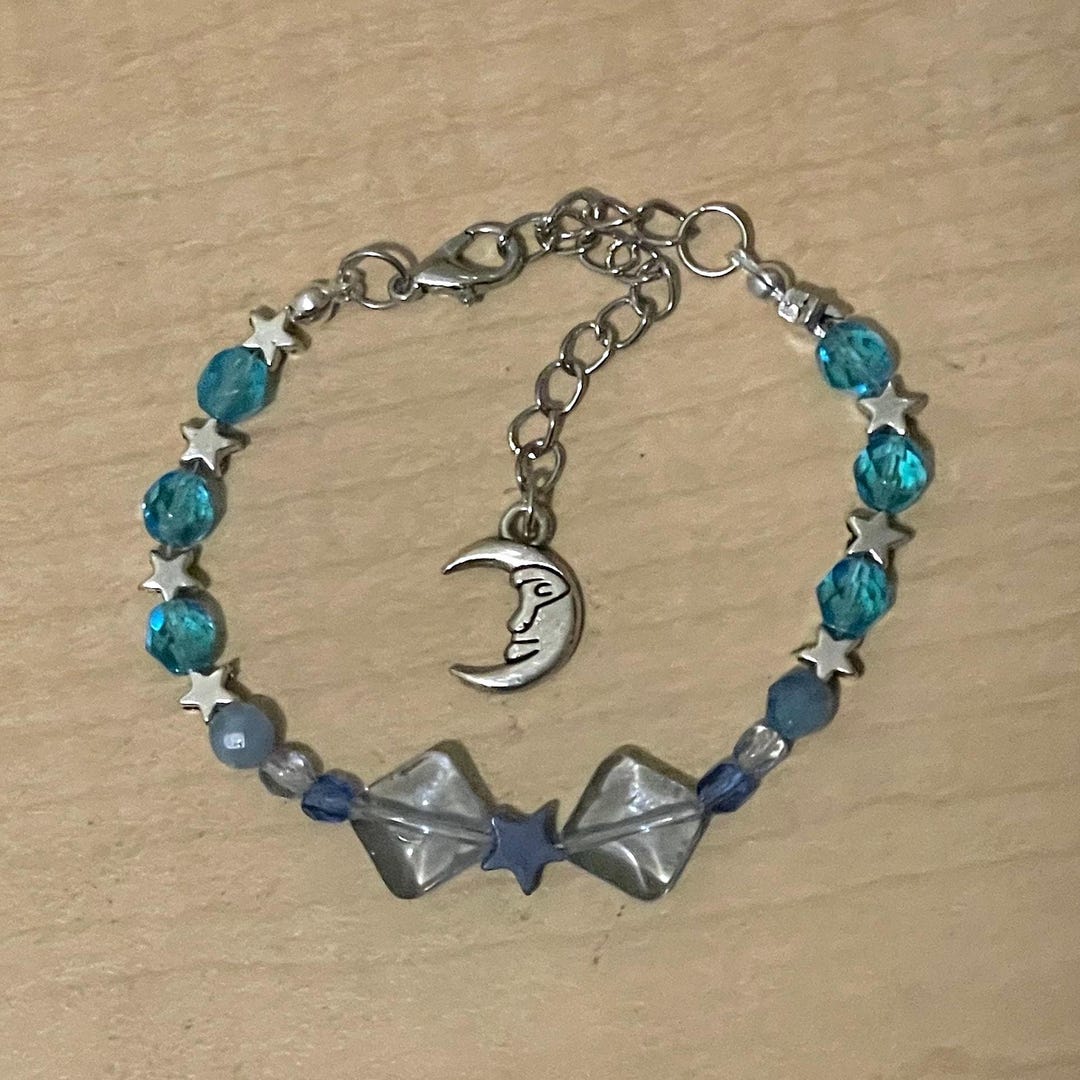 Gemstone Blue Star Bracelet Cellestial Themed Jewelry With Blue Beads ...
