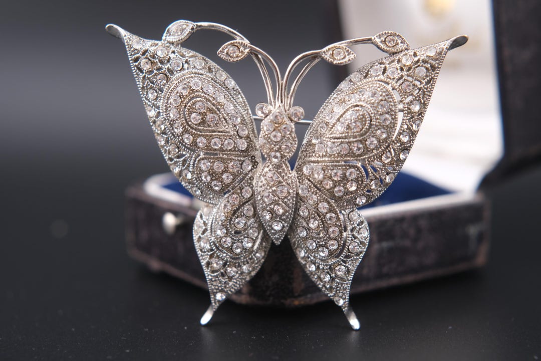 Vintage JHS Clear Crystal Butterfly Brooch - Etsy