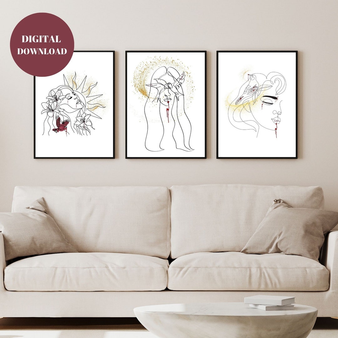3 Wall Paintings, Bleeding Beauty Wall Art, Blood Themed Woman Wall Art ...