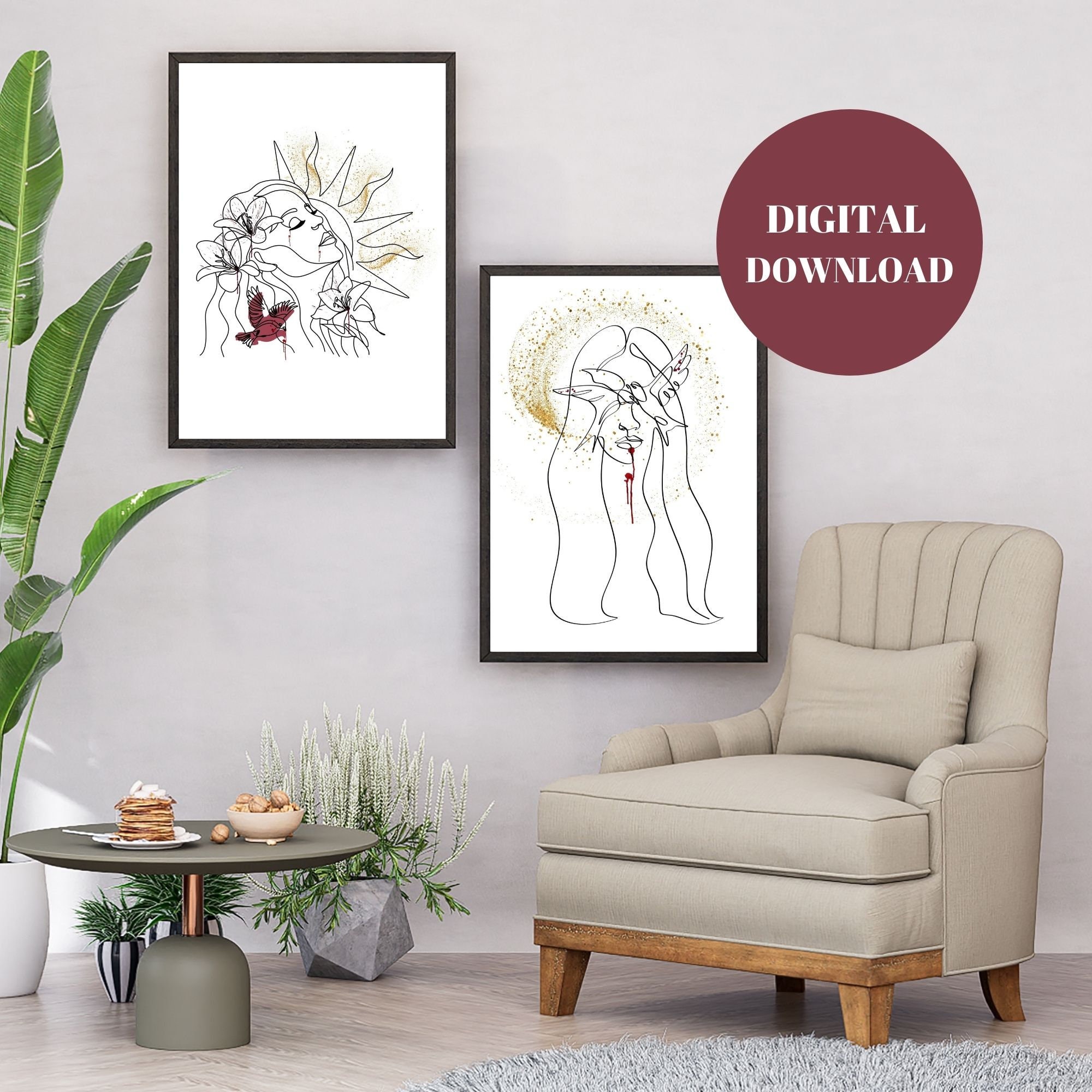 3 Wall Paintings, Bleeding Beauty Wall Art, Blood Themed Woman Wall Art ...