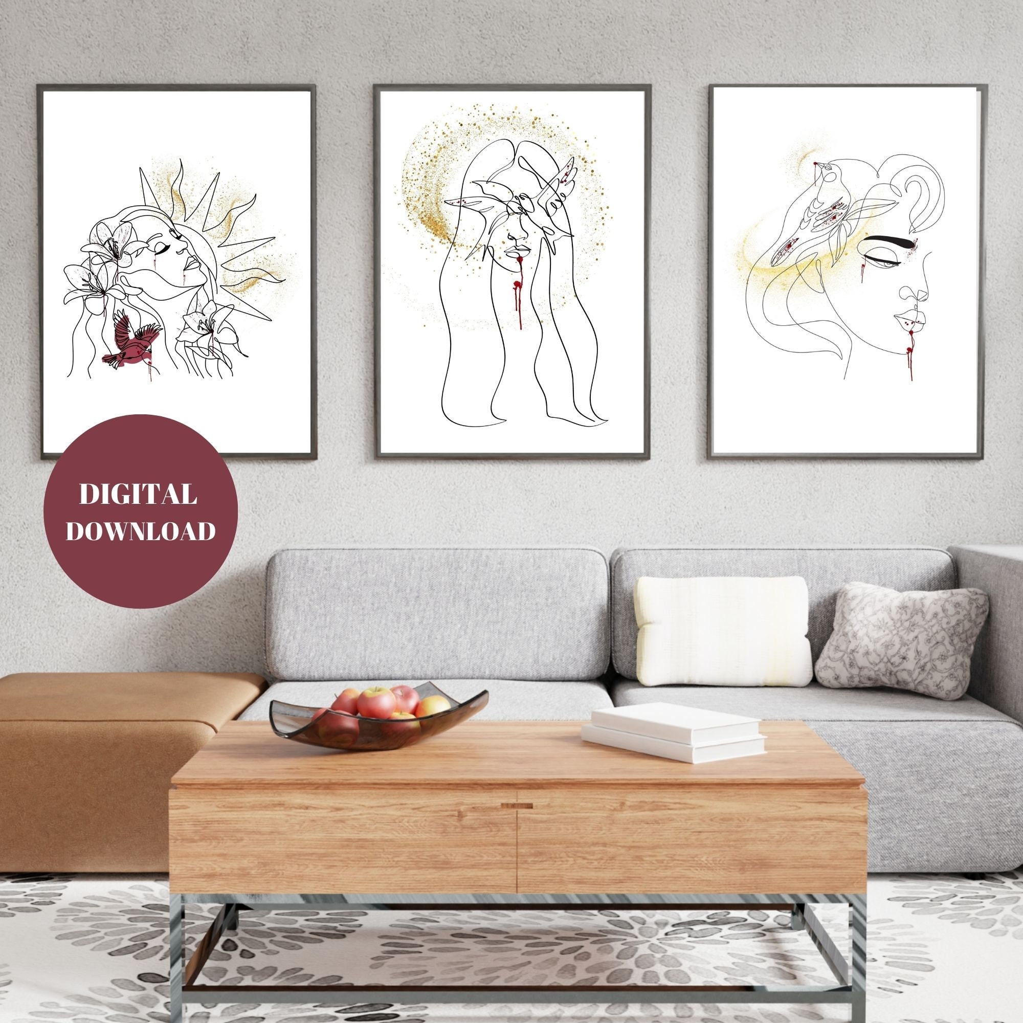 3 Wall Paintings, Bleeding Beauty Wall Art, Blood Themed Woman Wall Art ...