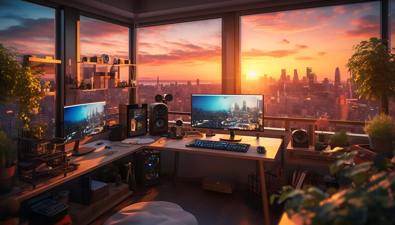 Tech Enthusiast's Golden Hour Office Bundle 5 Pack Virtual Backgrounds ...