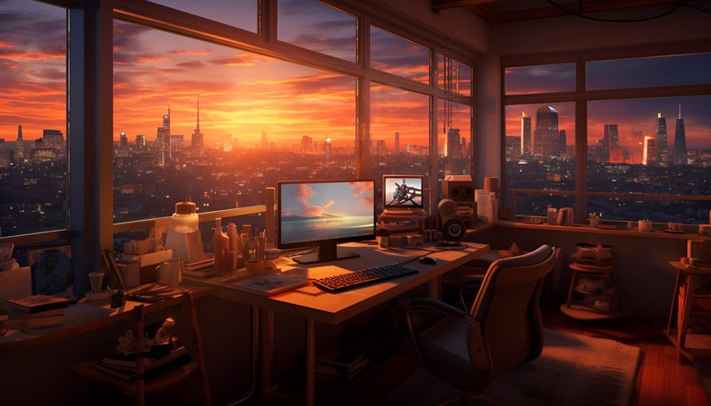 Tech Enthusiast's Golden Hour Office Bundle 5 Pack Virtual Backgrounds ...