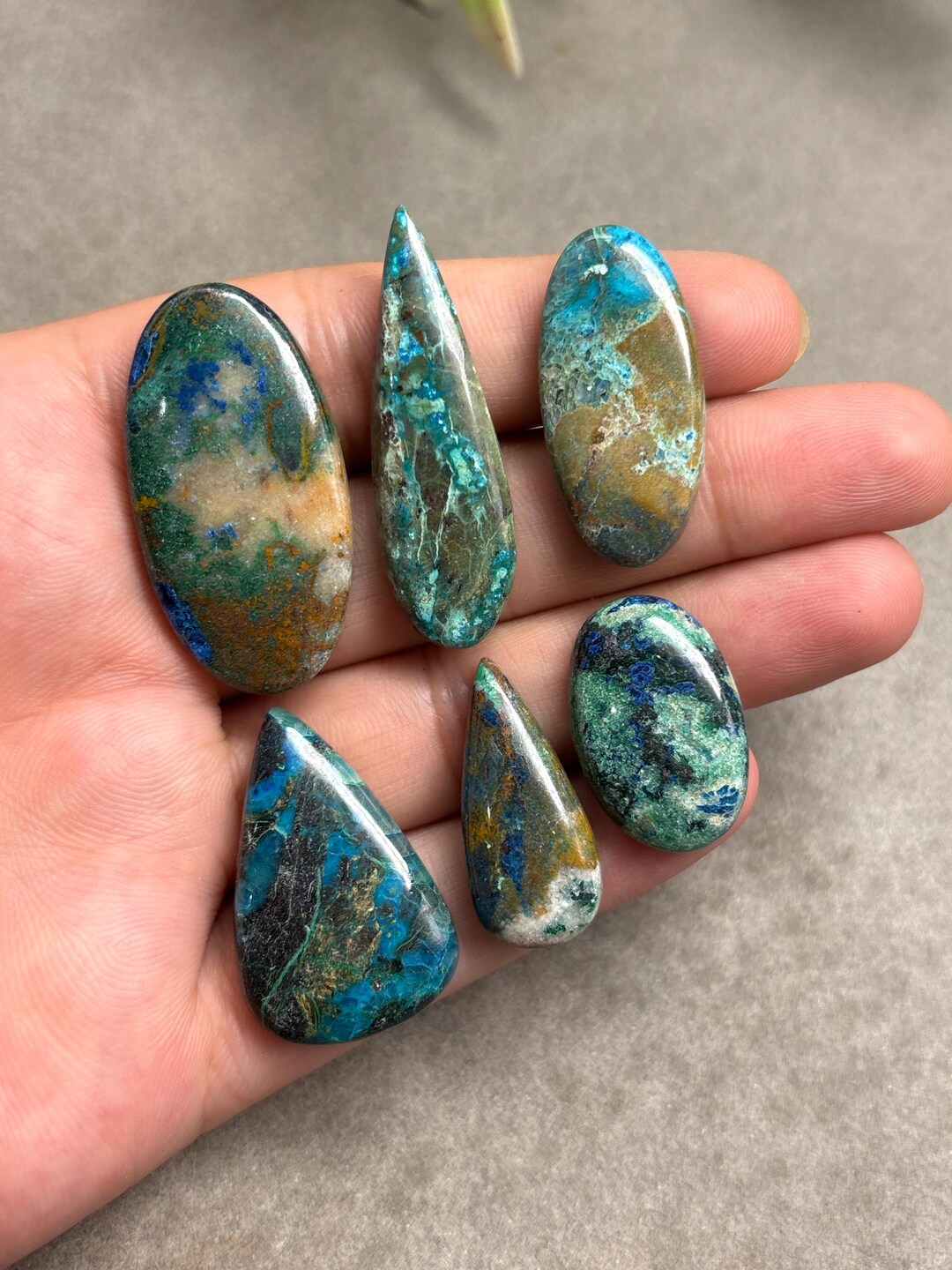Natural Shattukite Cabochons, Mixed Shape Gemstones, Jewelry Making (6 ...