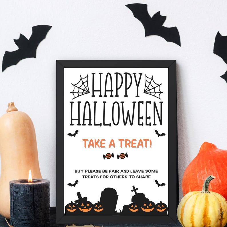 Printable Cute Halloween Candy Bowl Sign | Trick or Treat Sign | Take A ...