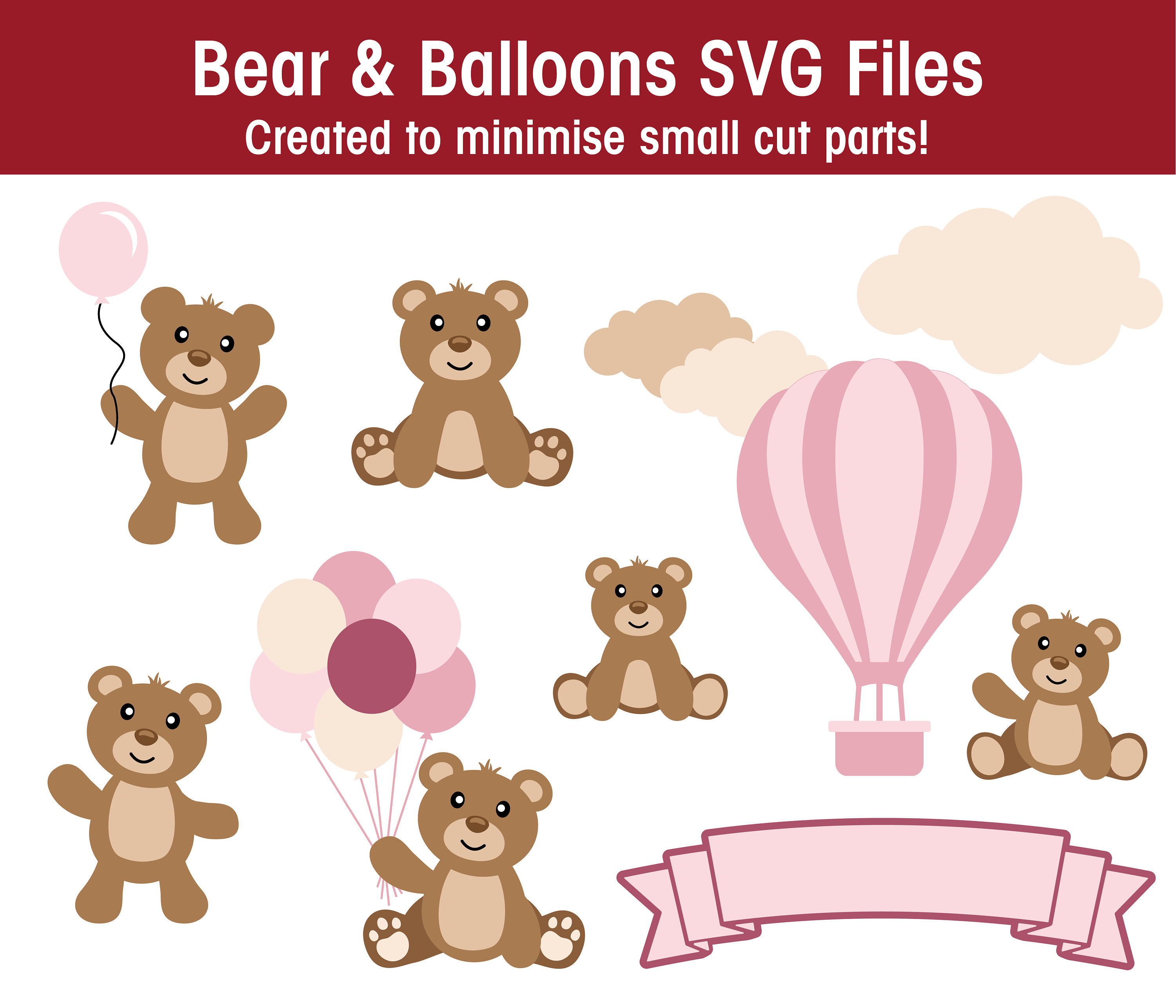 Bear Balloon and Hot Air Balloon Cake Topper SVG Cricut Files - Etsy