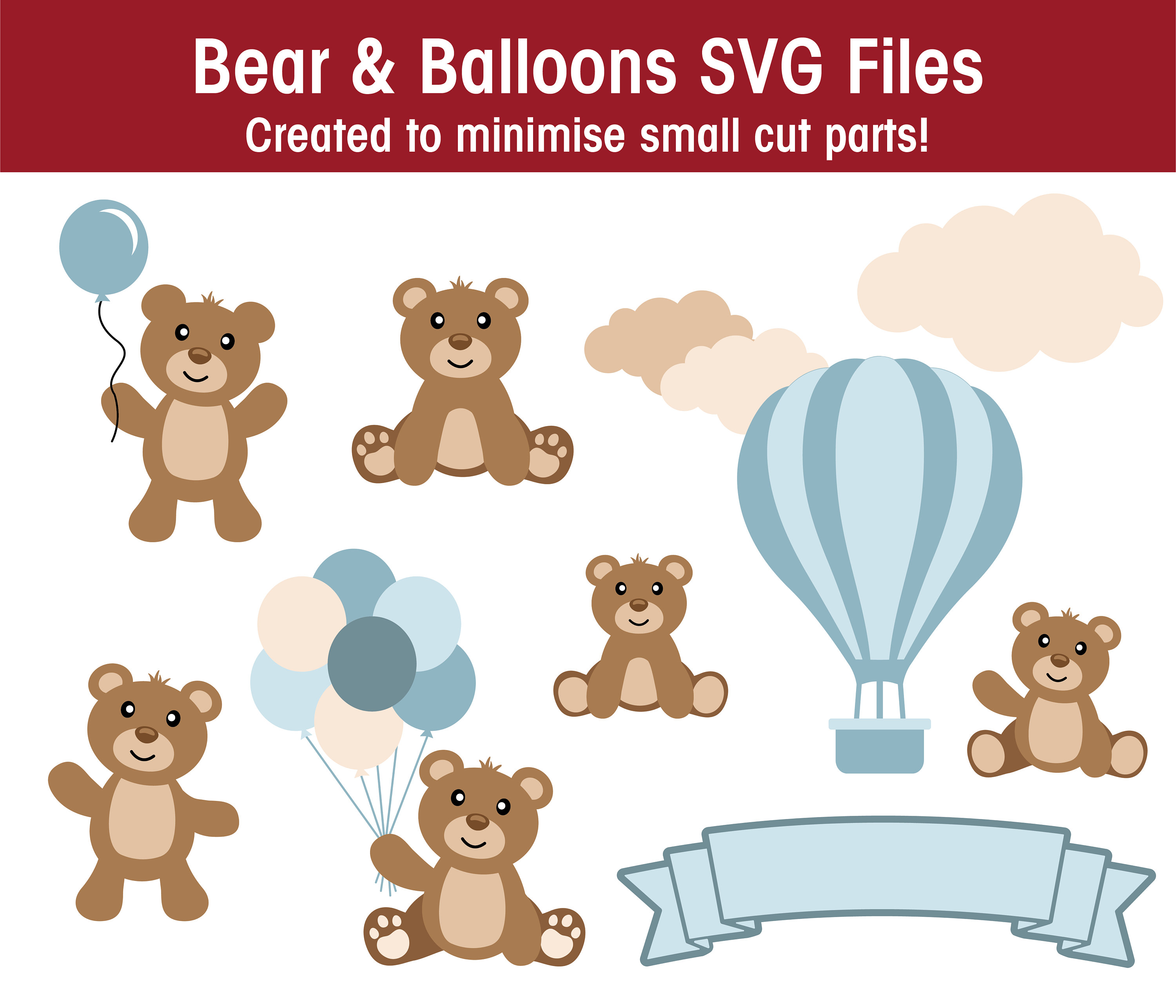 Bear Balloon and Hot Air Balloon Cake Topper SVG Cricut Files - Etsy