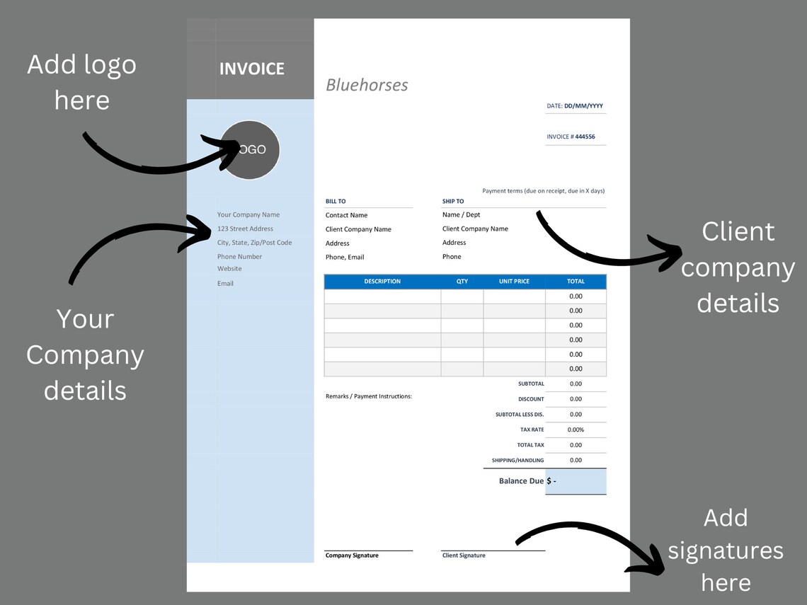 Printable Invoice Template Editable Business Invoice - Etsy