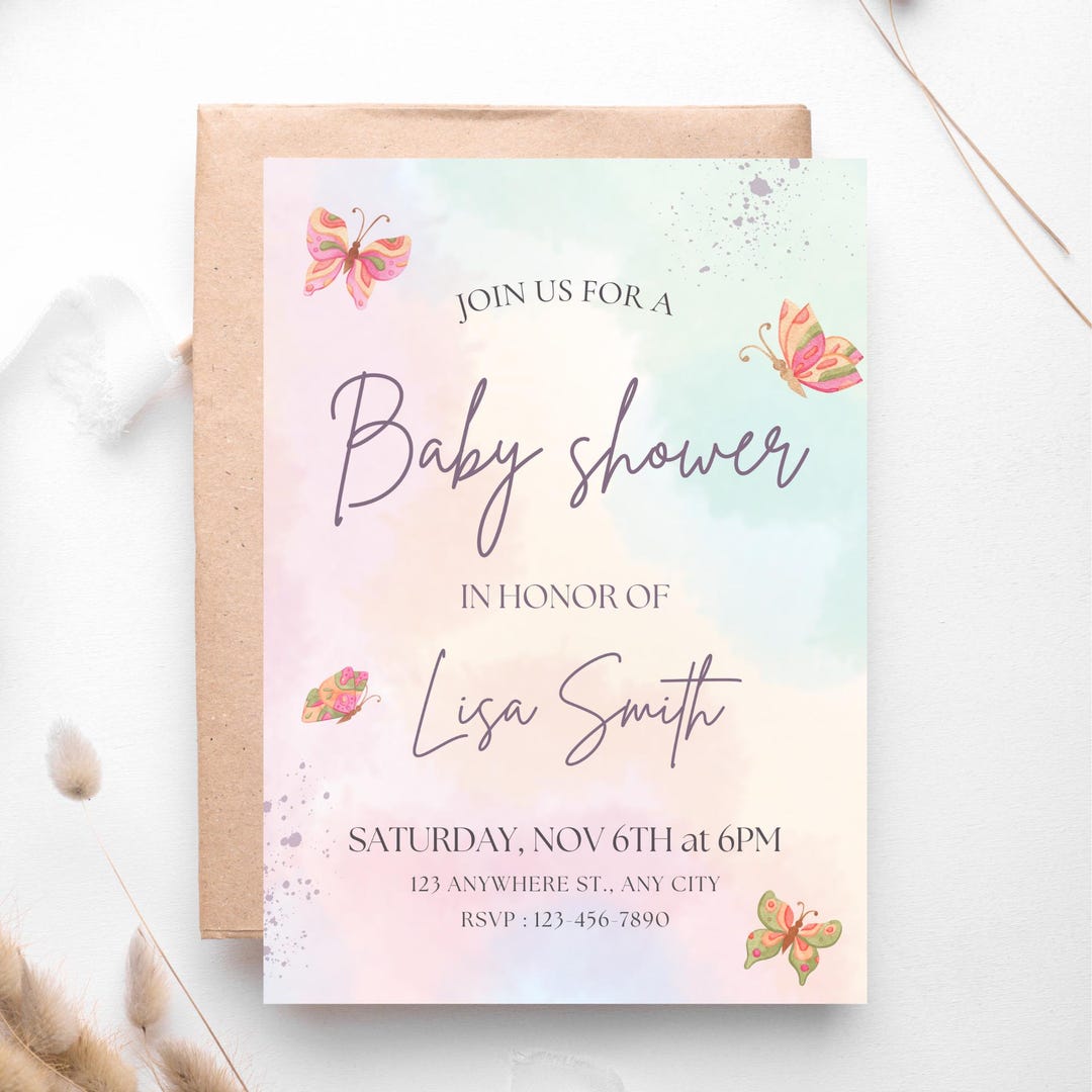 Butterfly Baby Shower Invitation, Editable Template (digital Invite) - Etsy