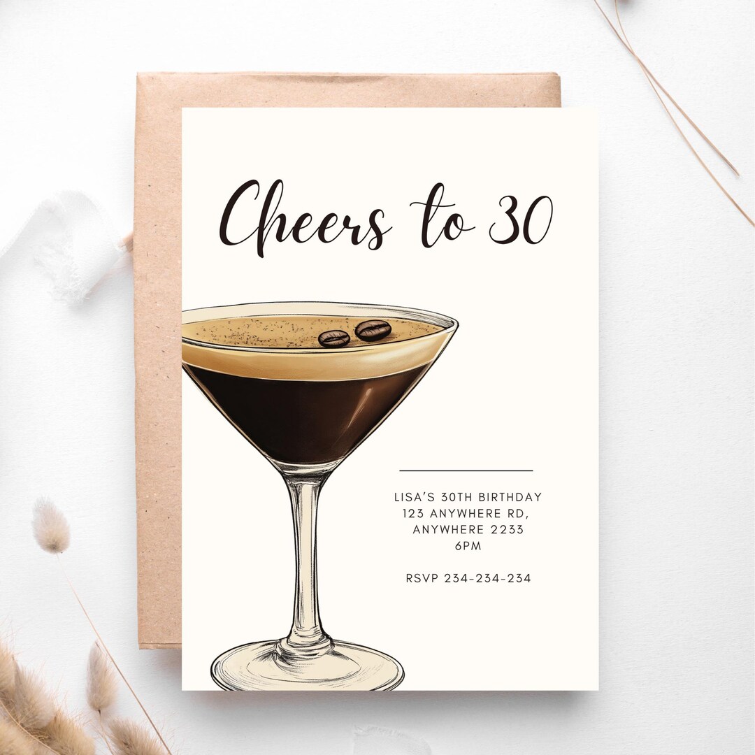 30th Birthday Espresso Martini Invitation Template, 30th Birthday ...